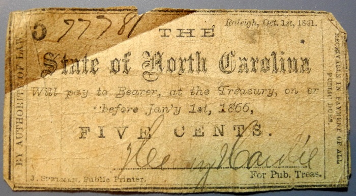 heavily circulated, 1866 State of North Carolina - 5 cents - Civil War ...